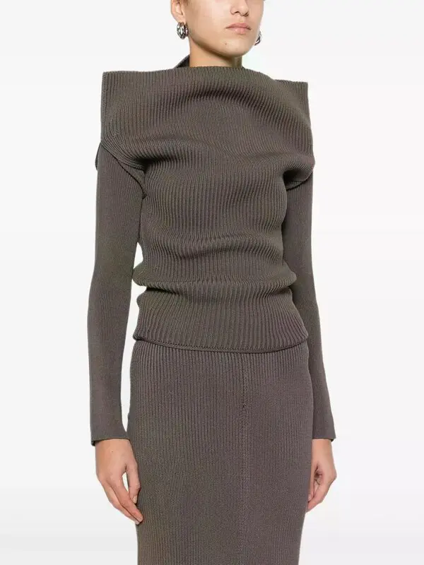 Rick Owens Ribbed Off-shoulder Knit Sweater - Brown