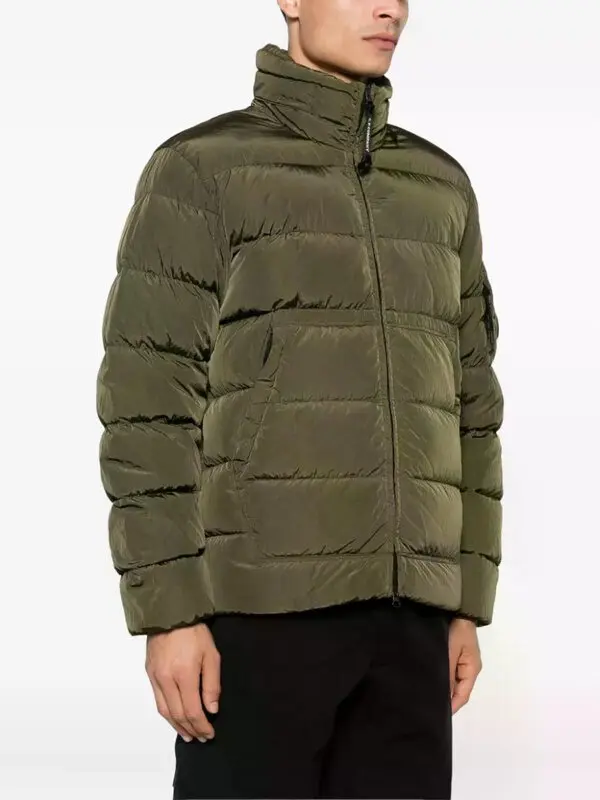C.P. COMPANY Quilted High Neck Zip Fastening Coat With Logo Detail