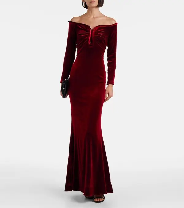 Roland Mouret Off-shoulder Velvet Gown