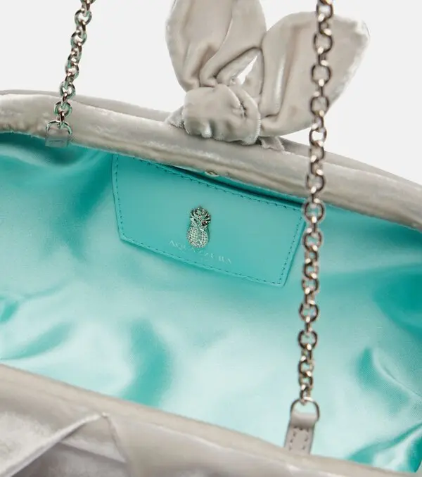 AQUAZZURA Bow Tie Velvet Clutch - Silver