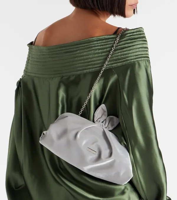 AQUAZZURA Bow Tie Velvet Clutch - Silver