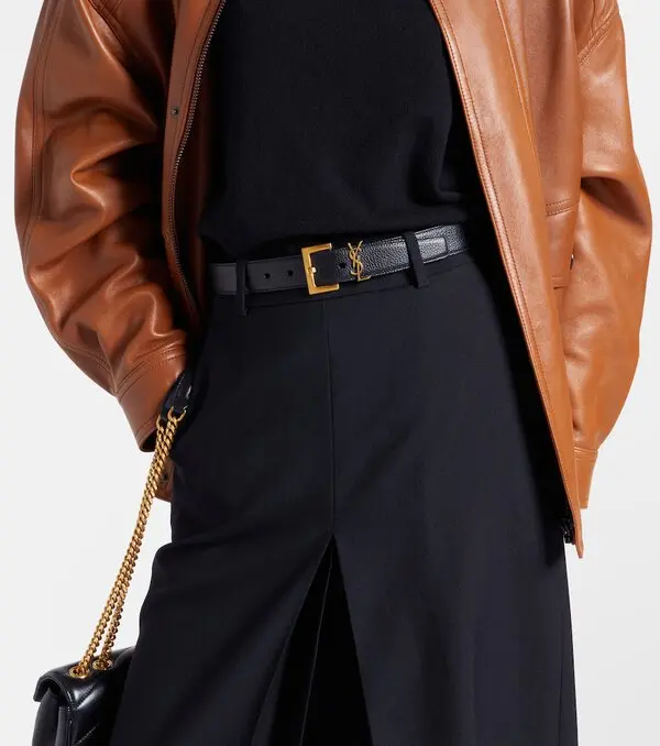 Saint Laurent Cassandre Leather Belt - Black