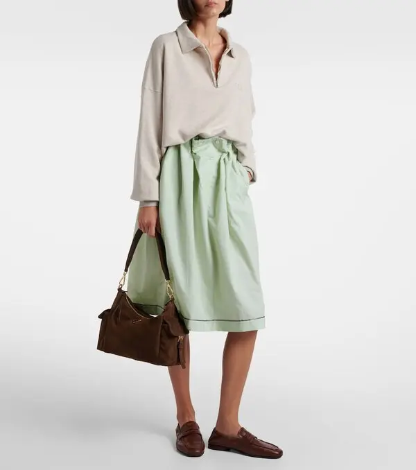 Prada Large Suede Shoulder Bag - Brown