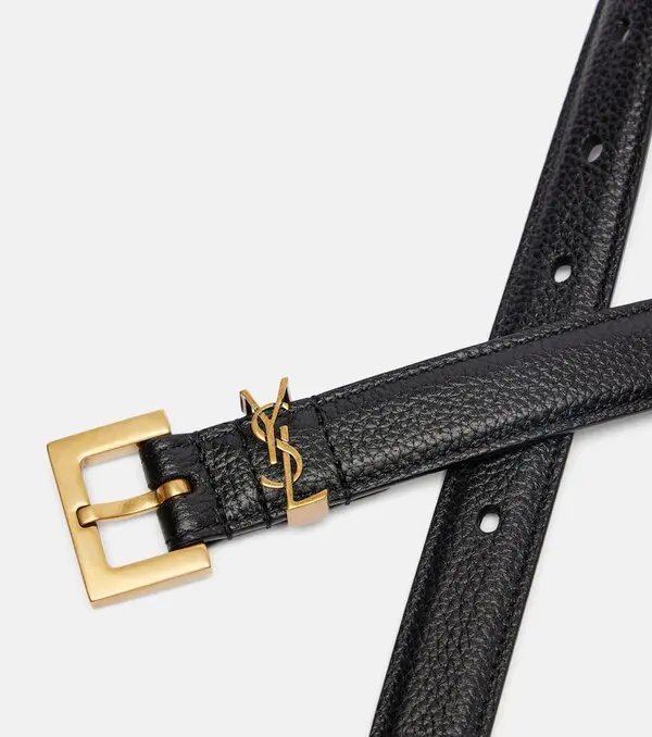 Saint Laurent Cassandre Leather Belt - Black