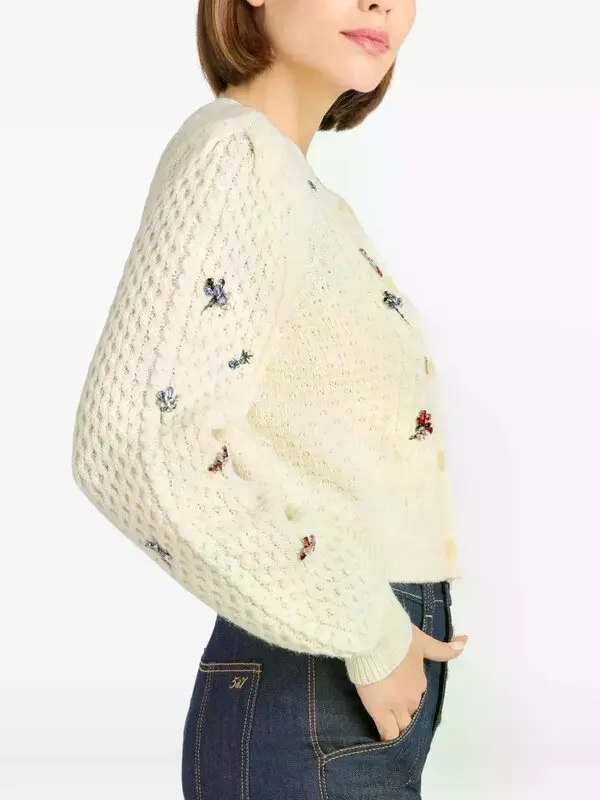 Cinq À Sept Floral Embroidered Cable Knit Cardigan - Neutrals
