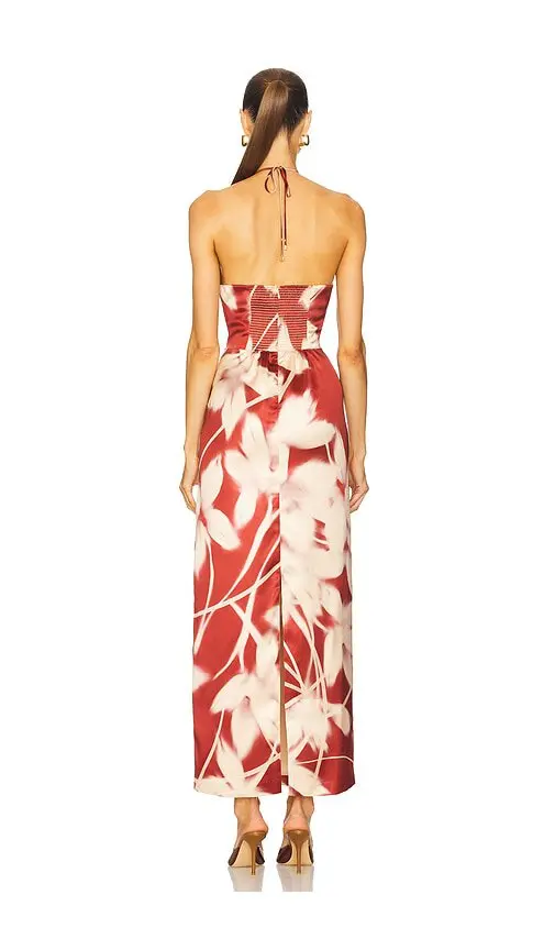 Steve Madden Oaklyn Floral Print Halterneck Dress - Rust