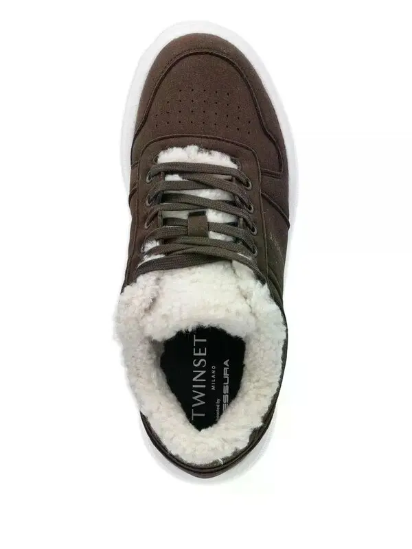 TWINSET Logo Detail Fur Trimmed Lace-up Sneakers