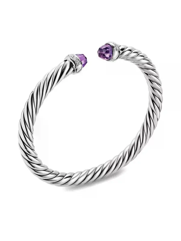 David Yurman Sterling Amethyst And Diamond Cable Flex® Cuff Bracelet