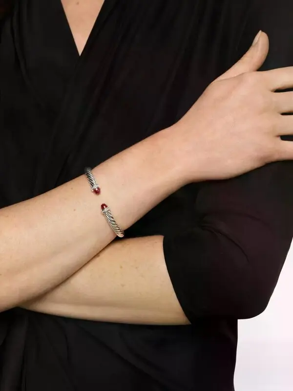 David Yurman Sterling Rhodolite Garnet And Diamond Cable Flex Bracelet