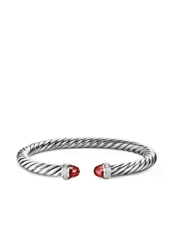 David Yurman Sterling Rhodolite Garnet And Diamond Cable Flex Bracelet