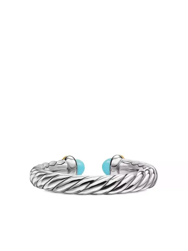 David Yurman Sterling And 14k Yellow Gold Petite Cable Turquoise Ring