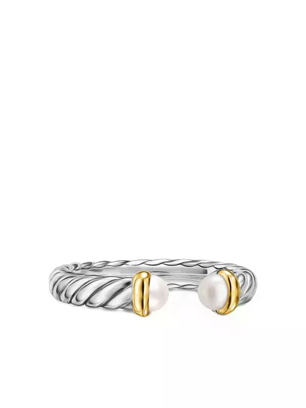 David Yurman Sterling And 14k Yellow Gold Petite Cable Pearl Ring
