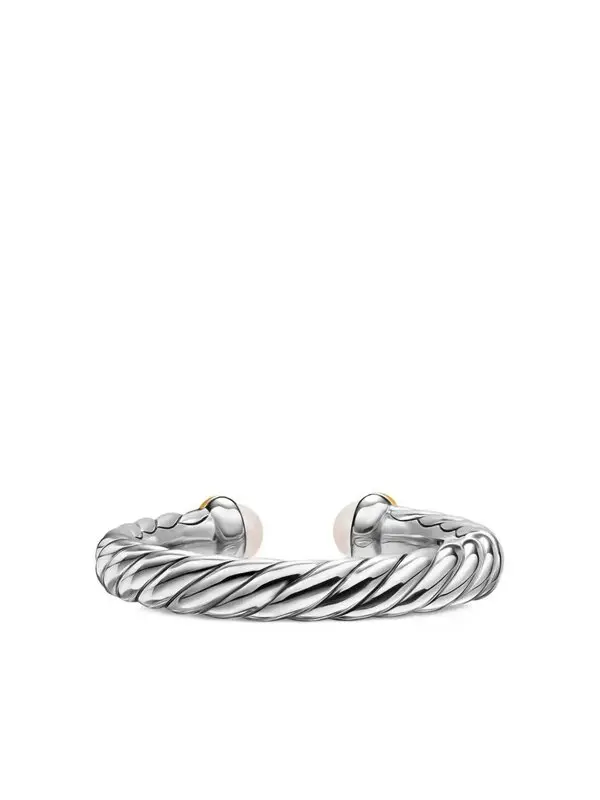 David Yurman Sterling And 14k Yellow Gold Petite Cable Pearl Ring