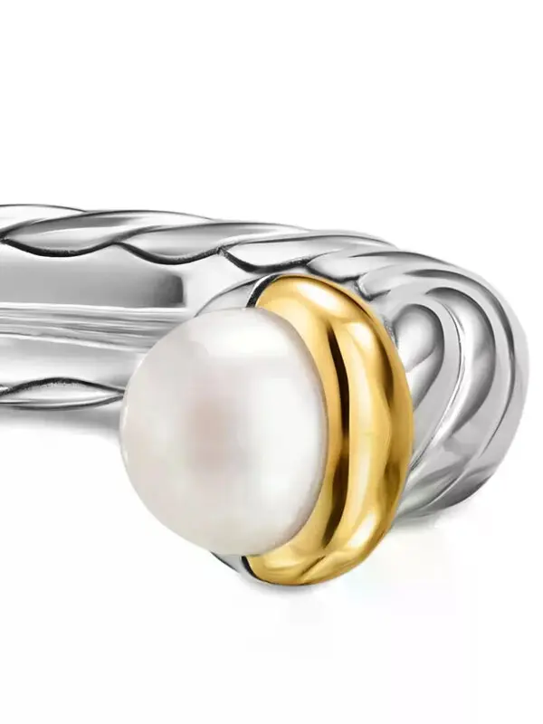 David Yurman Sterling And 14k Yellow Gold Petite Cable Pearl Ring