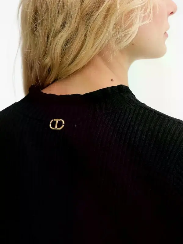 TWINSET Long-sleeved Ribbed Knit Dress With Ruffled Detail