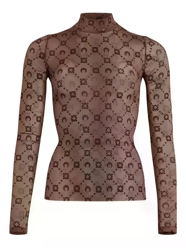 MARINE SERRE All-over Pattern High Neck Long Sleeve Top
