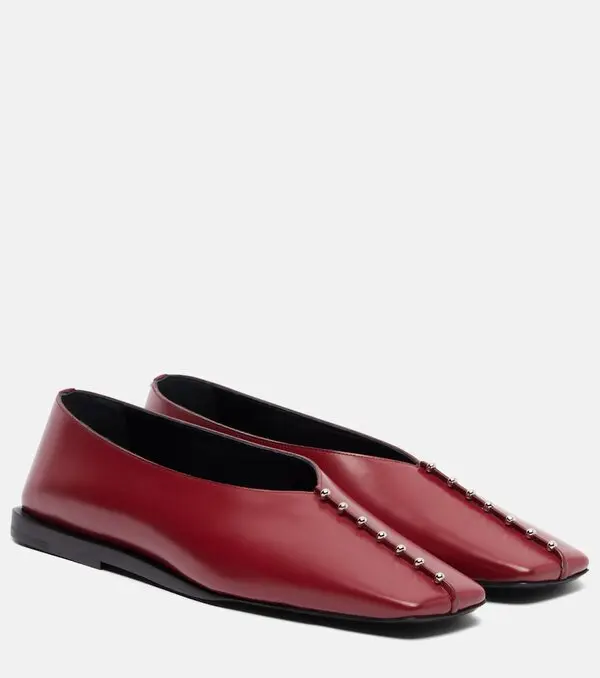 JIL SANDER Embellished Leather Ballet Flats In Cedar - Red