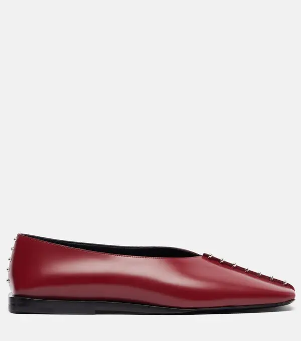 JIL SANDER Embellished Leather Ballet Flats In Cedar