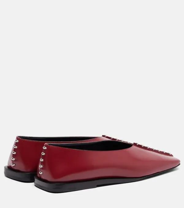 JIL SANDER Embellished Leather Ballet Flats In Cedar