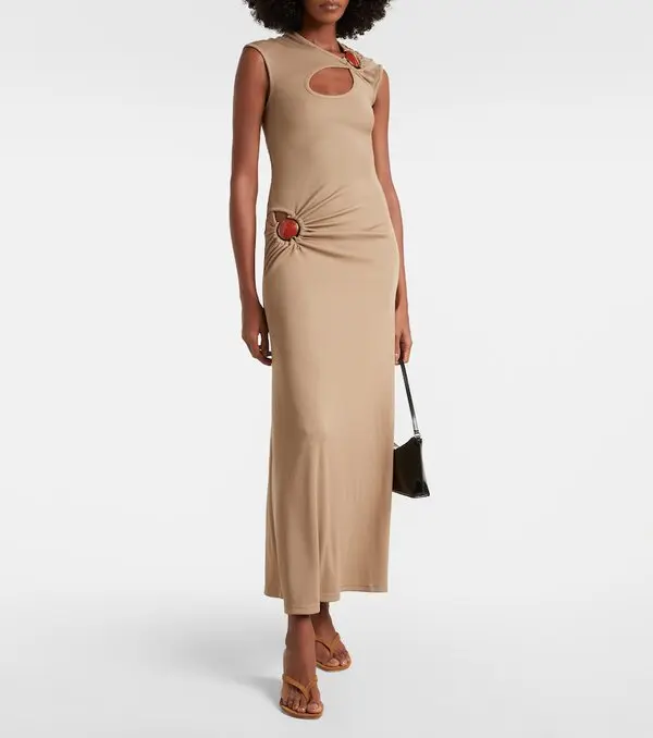 Christopher Esber Mineral Stone Embellished Jersey Maxi Dress