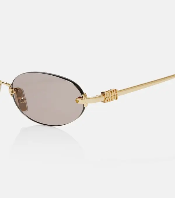 Miu Miu Oval Frame Sunglasses - Gold