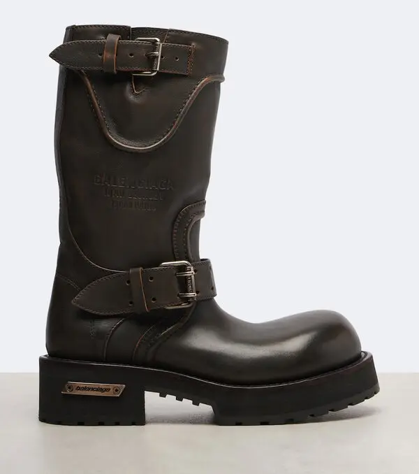 Balenciaga Venom Debossed Leather Boots - Brown