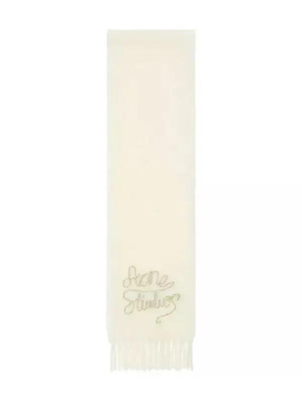Acne Studios Fringed Logo-detail Scarf - Neutrals