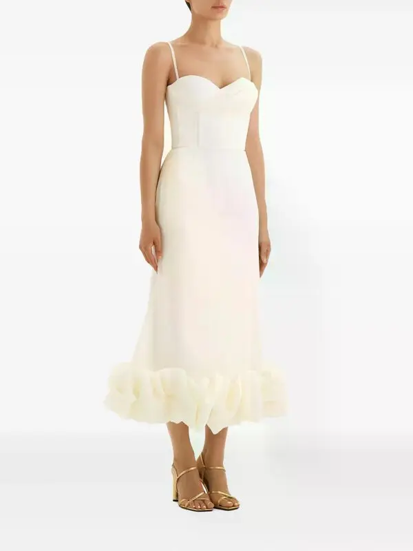 POST MERIDIEM Draped Bodice Flounced-hem Midi Dress - Neutrals