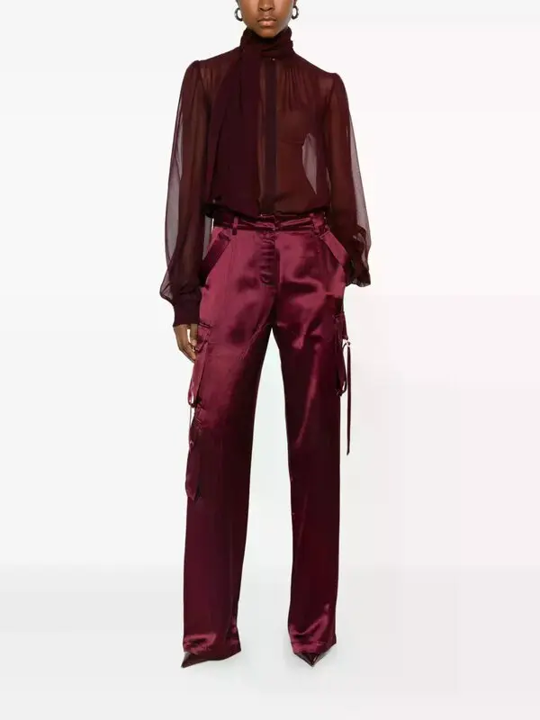 Retrofete Bordeaux Sheer Tie-neck Long-sleeve Top