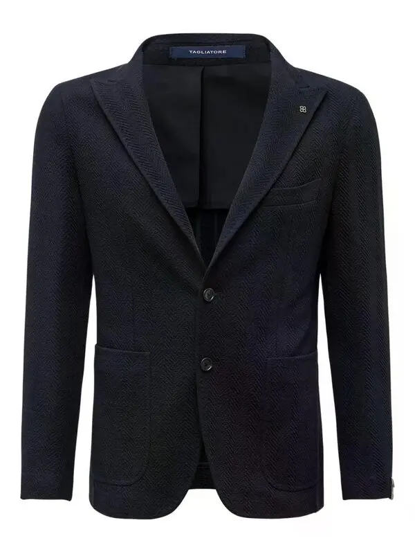 Tagliatore Herringbone Single-breasted Blazer - Blue