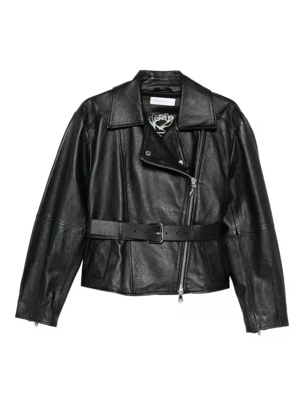 Patrizia Pepe Belted Zip-up Biker Jacket - Black