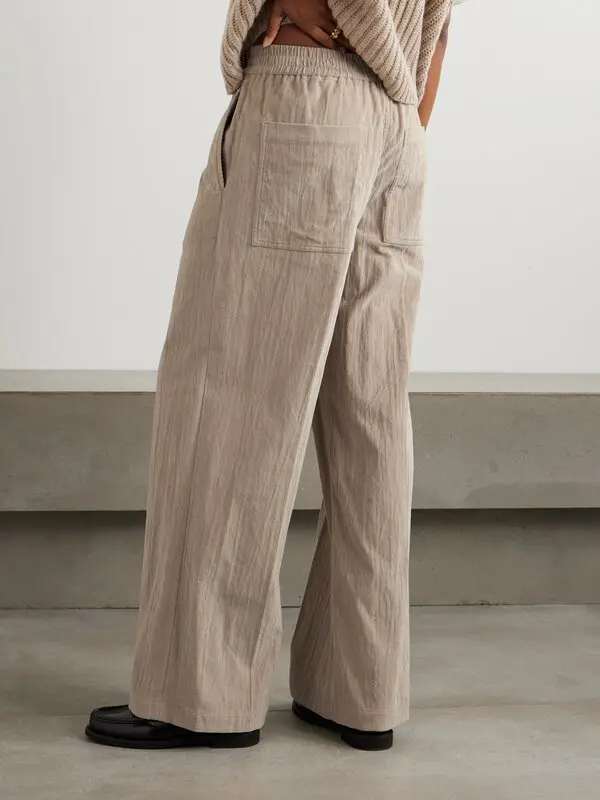 Brunello Cucinelli Gathered Cotton-blend Corduroy Wide-leg Trousers - Neutrals