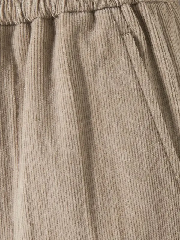 Brunello Cucinelli Gathered Cotton-blend Corduroy Wide-leg Trousers - Neutrals
