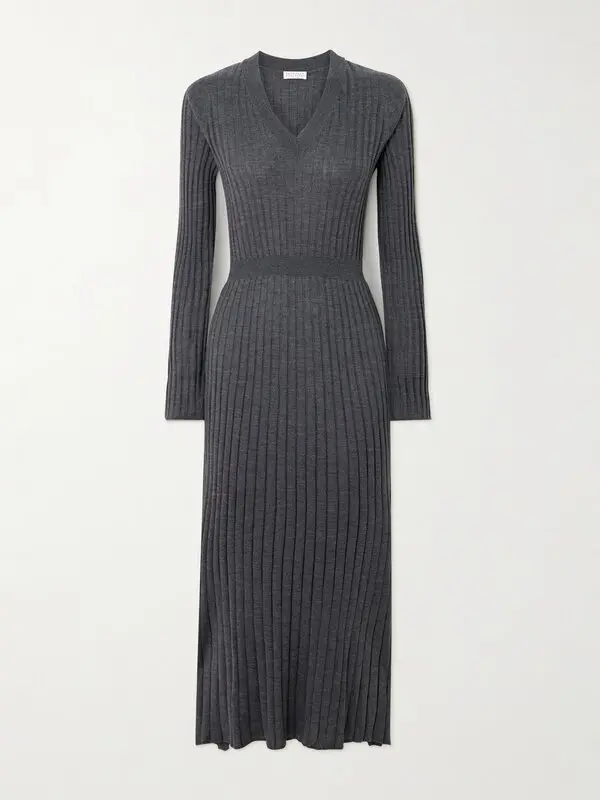 Brunello Cucinelli Ribbed Wool Midi Dress