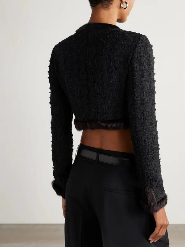 Dolce & Gabbana Cropped Textured Jacket With Shearling Trims