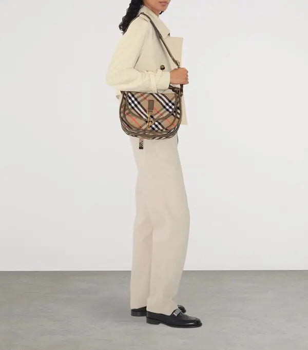 Burberry Small Canvas Check B Clip Messenger Bag - Beige