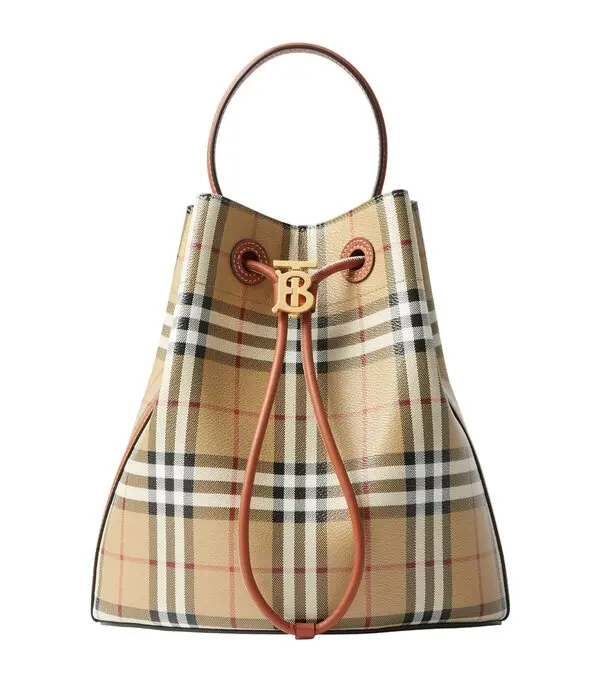 Burberry Check Monogram Bucket Bag - Brown