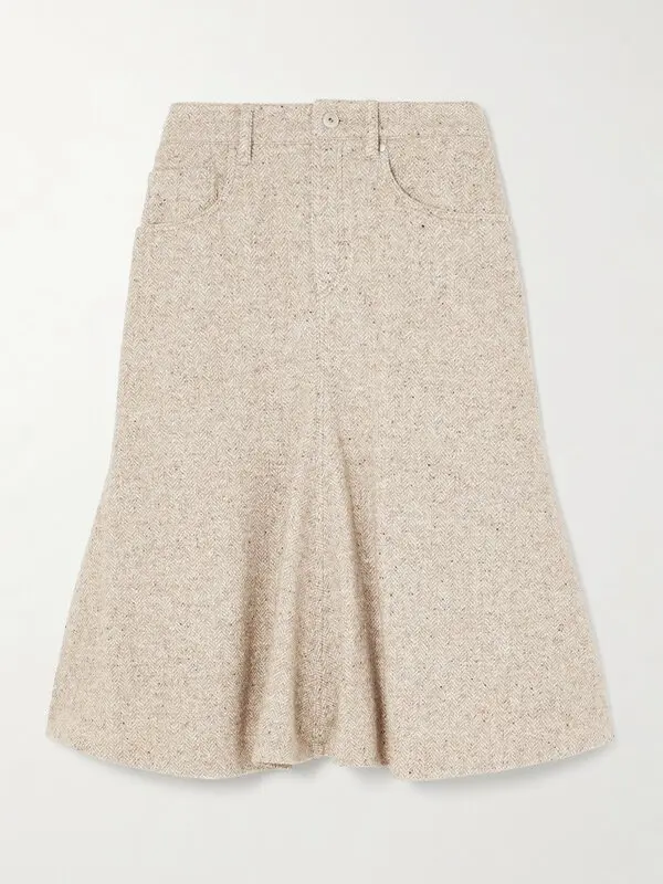 Brunello Cucinelli Herringbone Wool-blend Midi Skirt - Neutrals