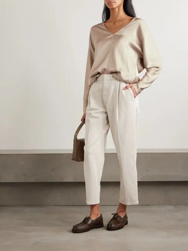 Brunello Cucinelli Silk-satin V-neck Blouse