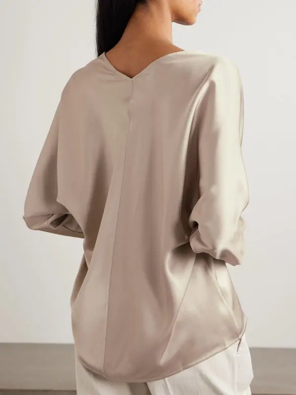 Brunello Cucinelli Silk-satin V-neck Blouse