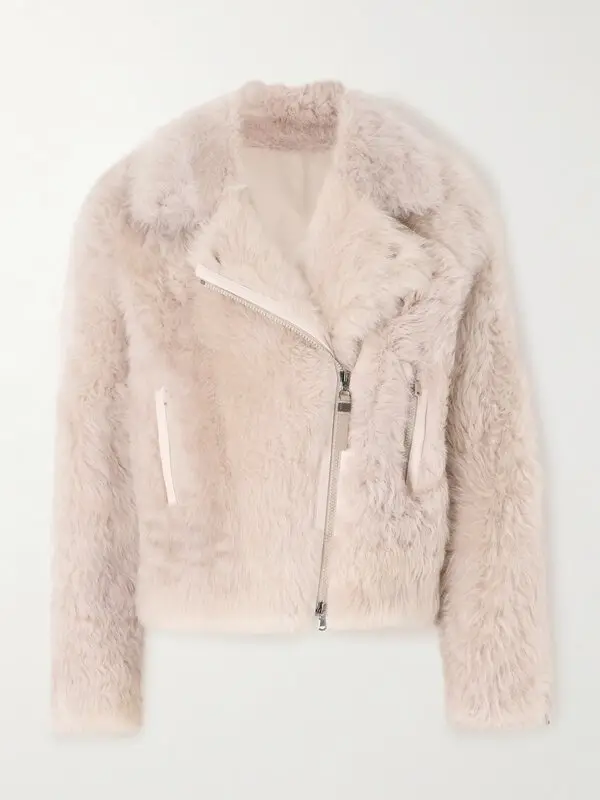Brunello Cucinelli Leather-trimmed Shearling Biker Jacket - Neutrals