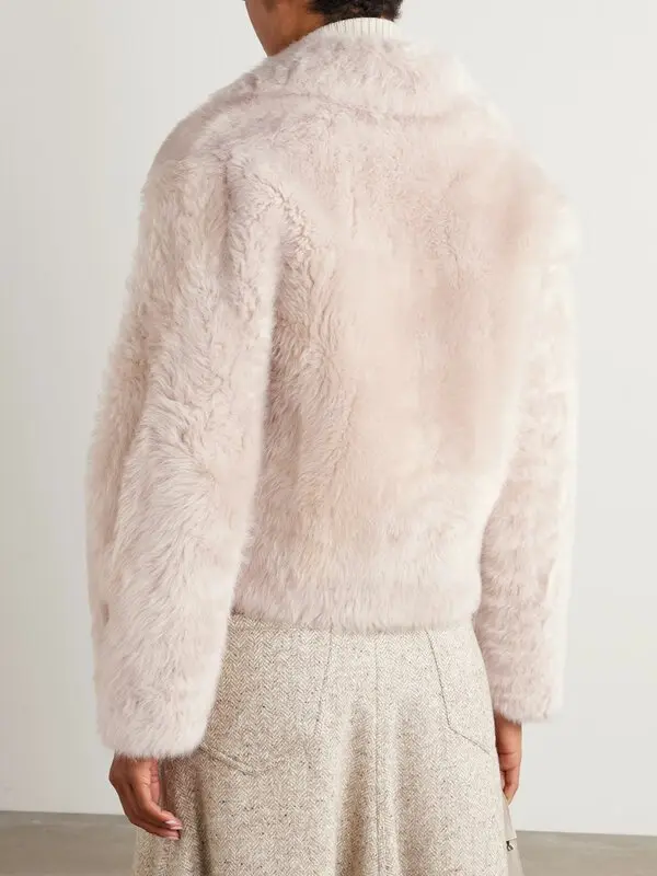 Brunello Cucinelli Leather-trimmed Shearling Biker Jacket - Neutrals
