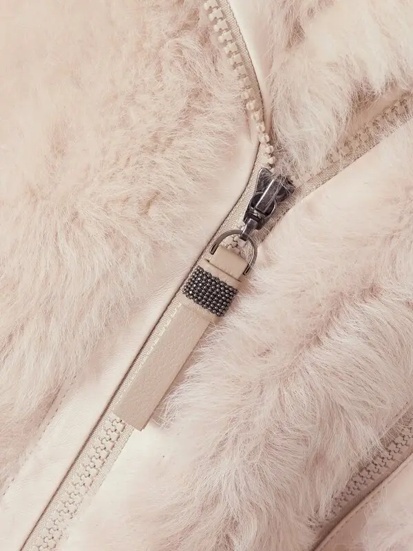 Brunello Cucinelli Leather-trimmed Shearling Biker Jacket - Neutrals