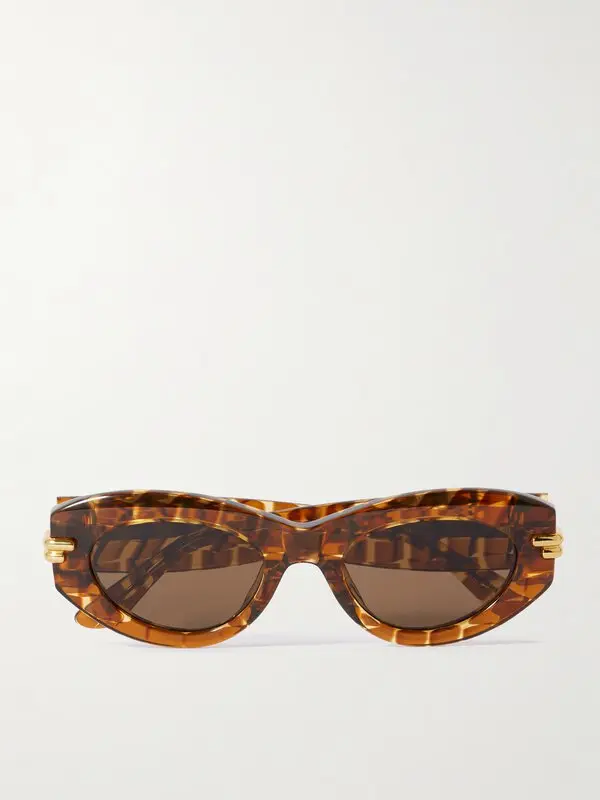 Bottega Veneta Oval Acetate Tortoiseshell Sunglasses - Brown
