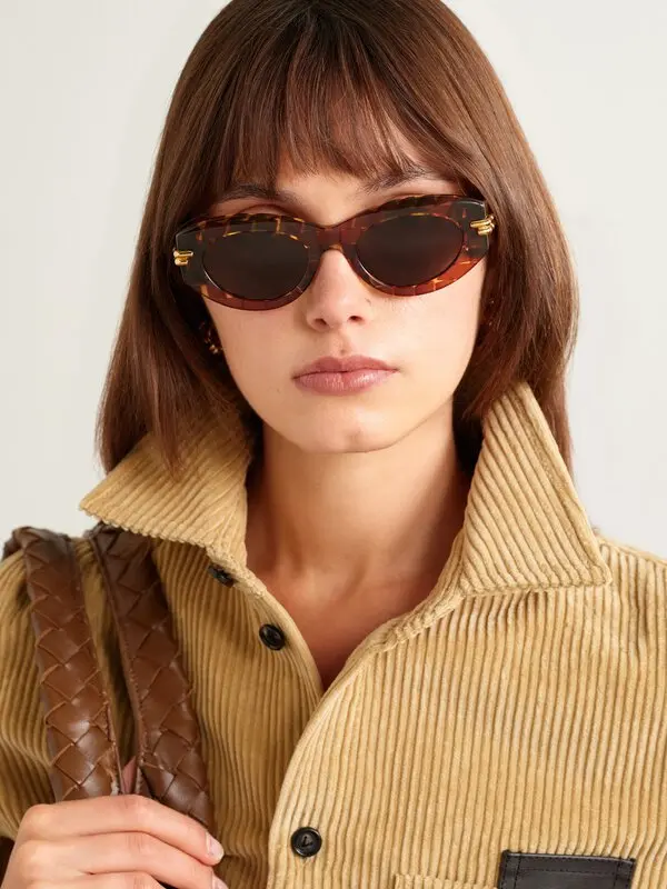 Bottega Veneta Oval Acetate Tortoiseshell Sunglasses