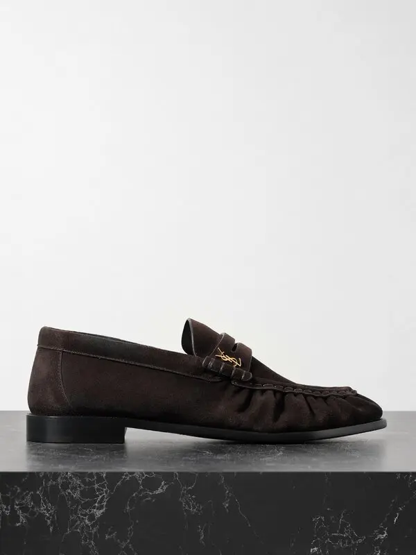 Saint Laurent Embellished Suede Loafers - Brown