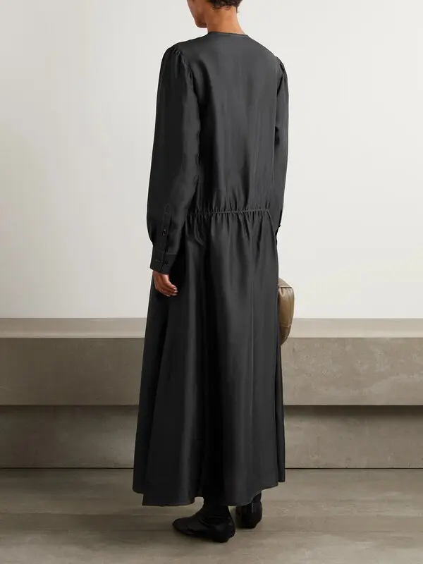 LEMAIRE Silk-satin Maxi Shirt Dress - Black
