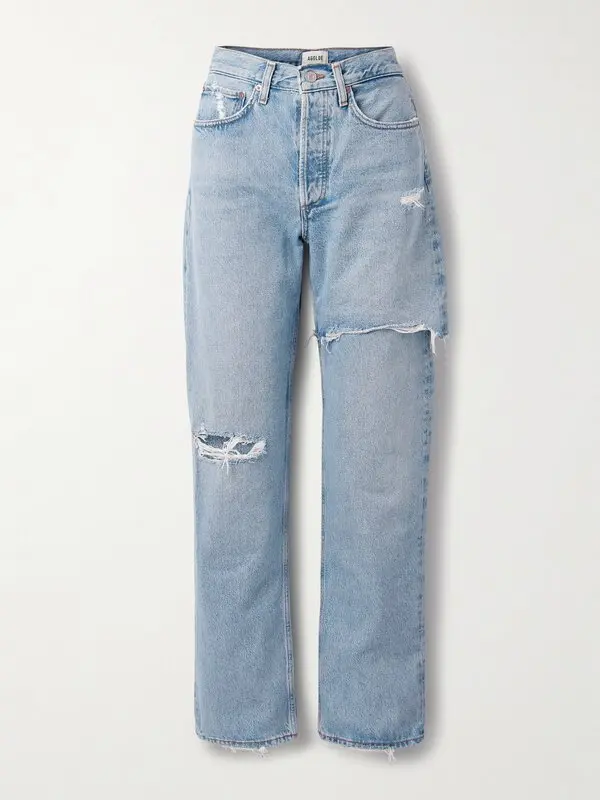 AGOLDE Amryn Distressed High-rise Wide-leg Jeans - Blue