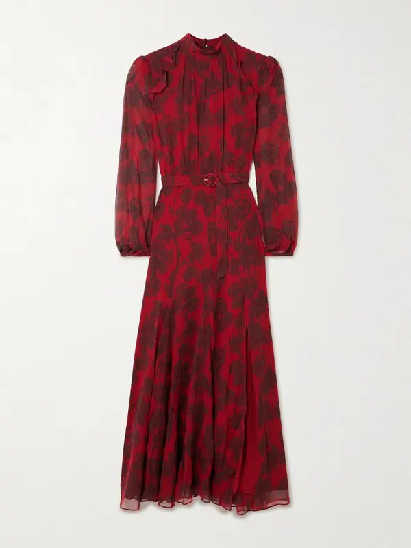 Saloni Jacqui-b Printed Silk Maxi Dress - Red