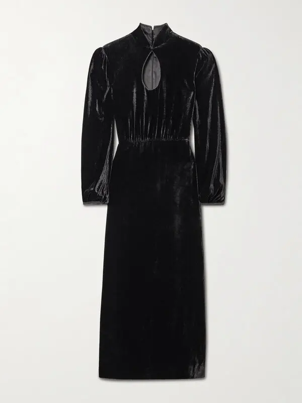 Saloni Domino Cutout Velvet Midi Dress - Black